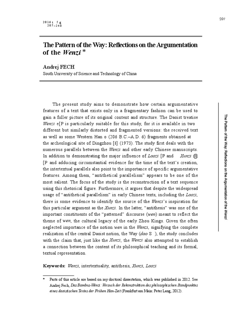 Argumentation in the Wenzi Text | PDF | Tao Te Ching | Eastern Philosophy