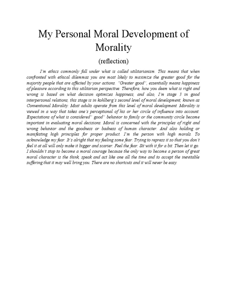 My Personal Moral Development of Morality: (Reflection) | PDF