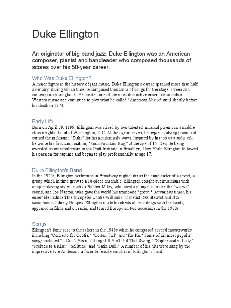 Duke Ellington | PDF | Jazz | African American Music
