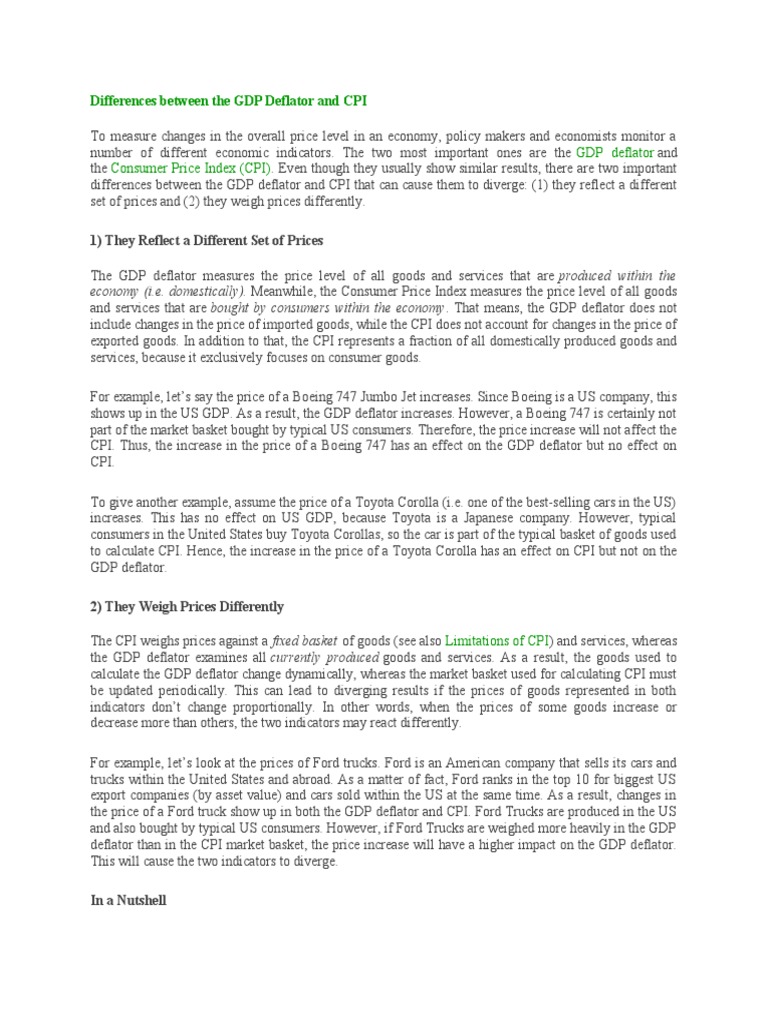 Differences Between The GDP Deflator and CPI | PDF