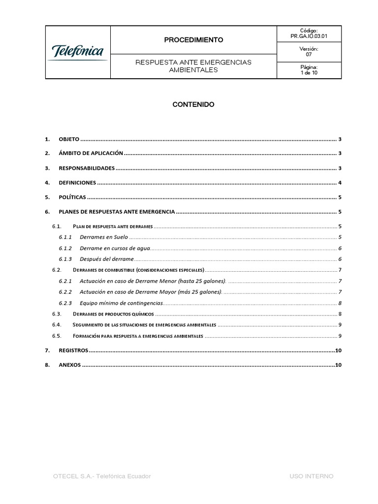 Procedimiento: OTECEL S.A.-Telefónica Ecuador Uso Interno | PDF ...