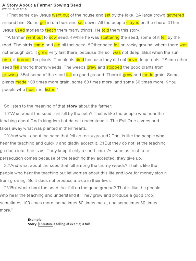 Example: Story:: Literature A Telling of Events A Tale | PDF