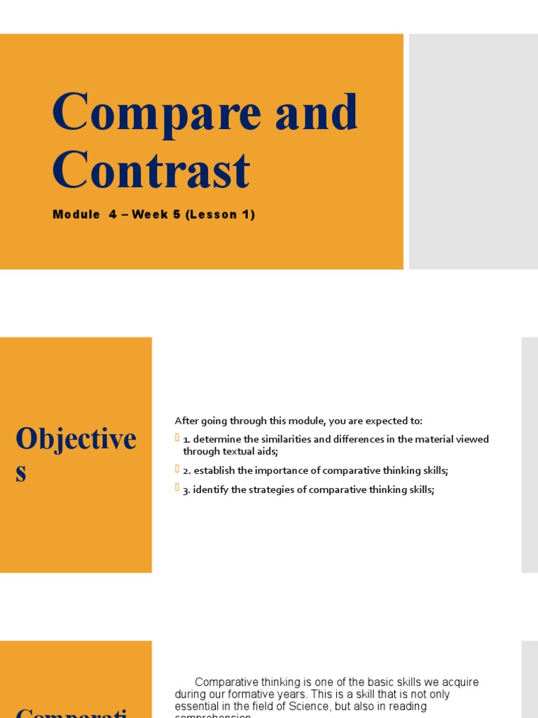 Grade 10 - Q1 - W5 L1 - Compare and Contrast | PDF | Reading ...