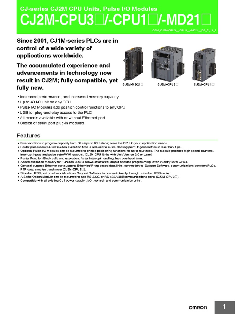 Cj2m-Cpu, - md21 Cpu Units, Pulse I o Modules Datasheet en PDF | PDF | Programmable Logic ...
