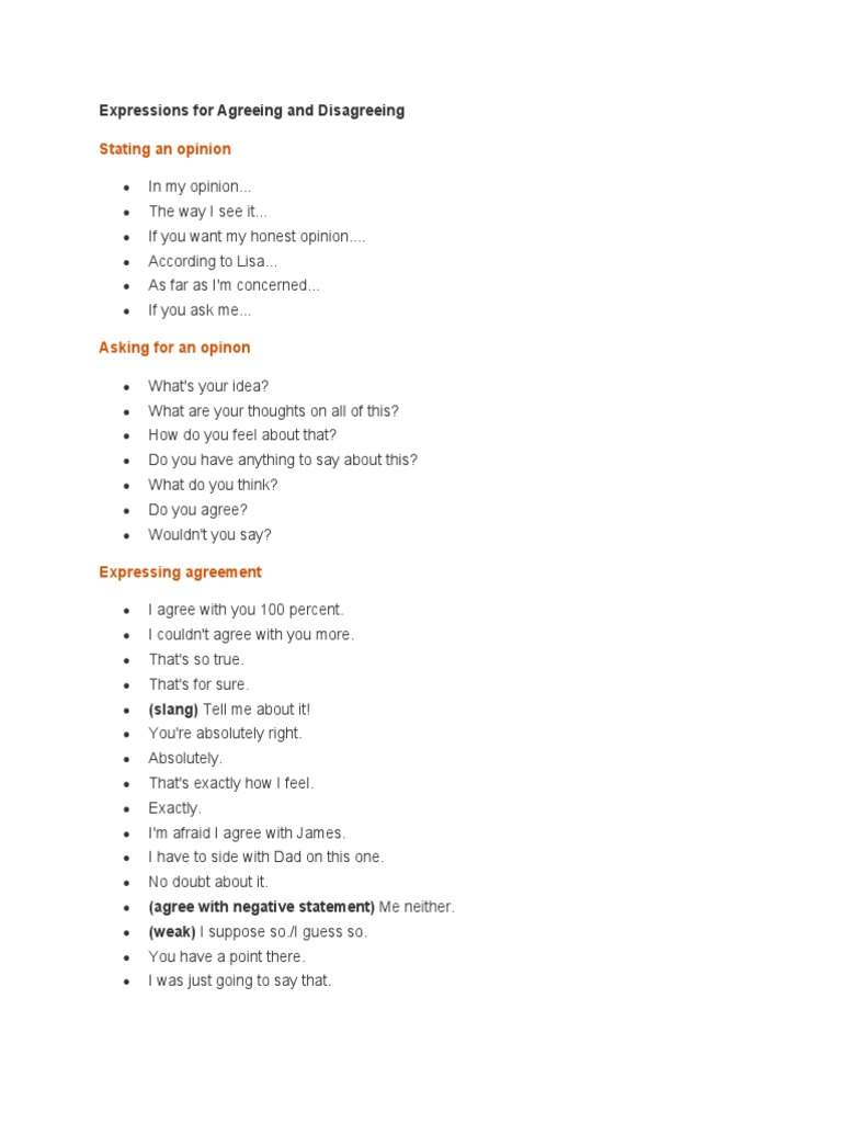 Stating An Opinion: Expressions For Agreeing and Disagreeing | PDF