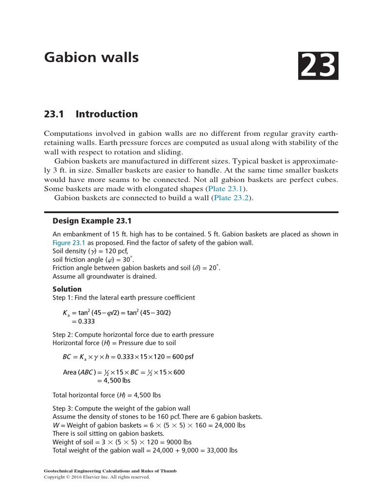 Gabion Walls: Design Example 23.1 | PDF | Applied And Interdisciplinary ...