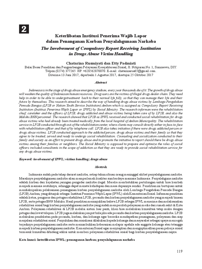 The Involvement of Compulsory Report Receiving Institution in Drugs ...