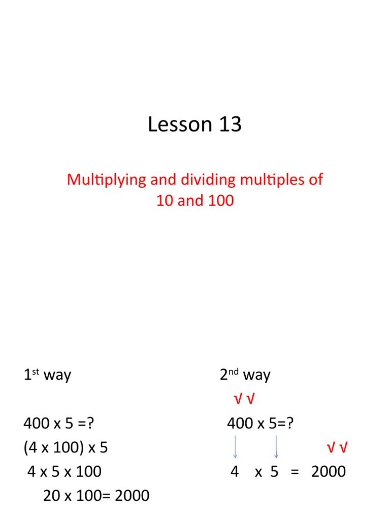 Lesson 13: Multiplying and Dividing Multiples of 10 and 100 | PDF ...