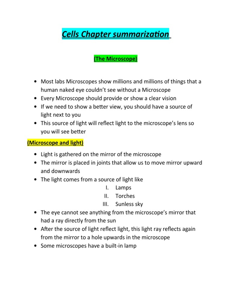 Cells Summary Chapter | PDF