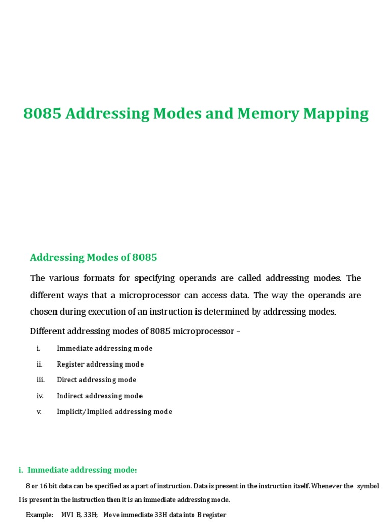 8085 Addressing Modes and Memory Mapping | PDF | Manufactured Goods ...