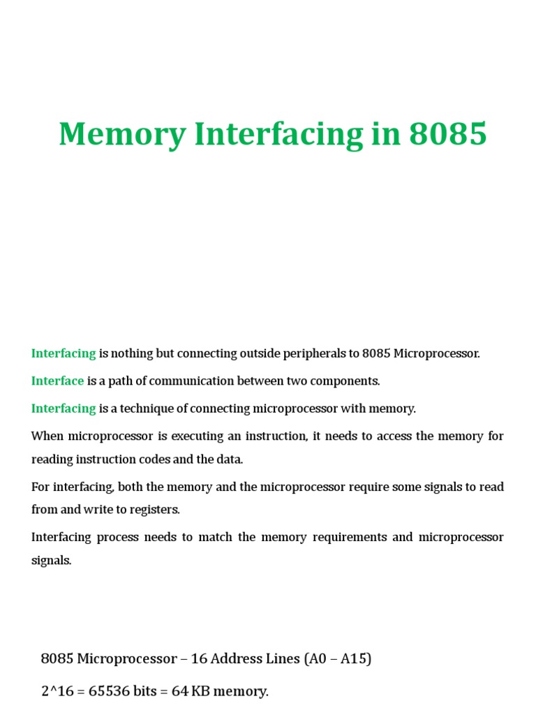 Memory Interfacing in 8085 | Download Free PDF | Input/Output ... Memory Interfacing in 8085 | Download Free PDF | Input/Output ...