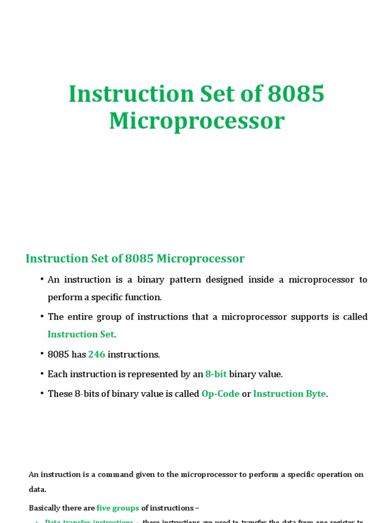 Instruction Set of 8085 Microprocessor | PDF | Electronics | Computer ...