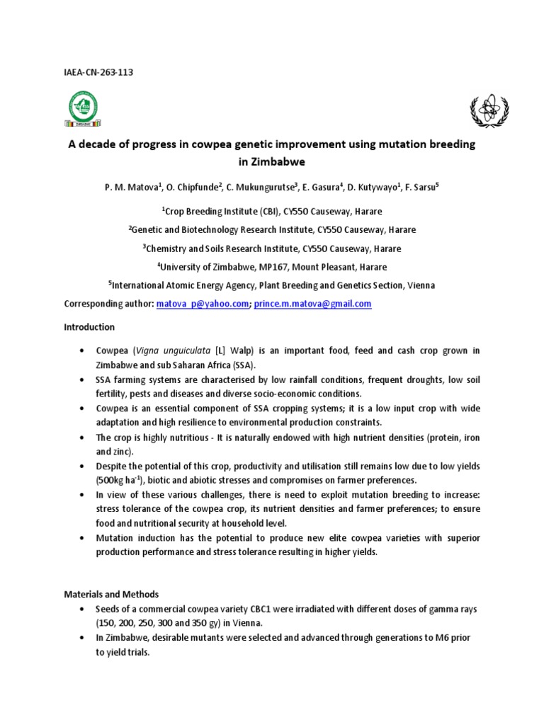 A Decade of Progress in Cowpea Genetic Improvement Using Mutation ...