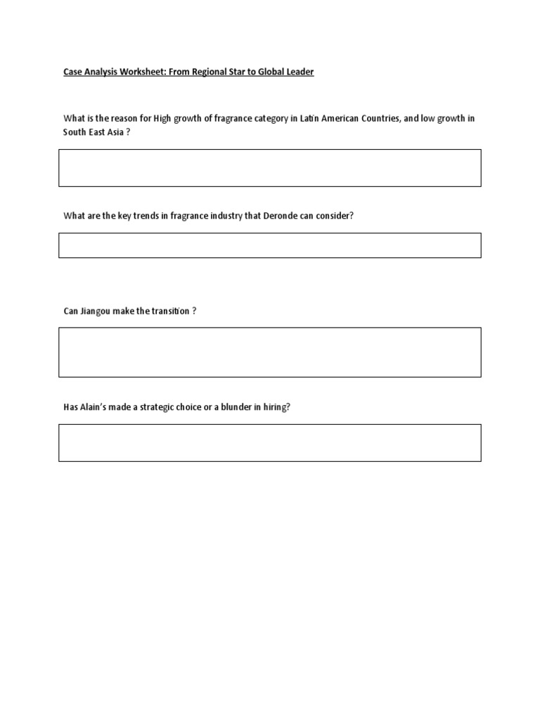 Case Analysis Worksheet From Regional Star To Global Leader | PDF ...