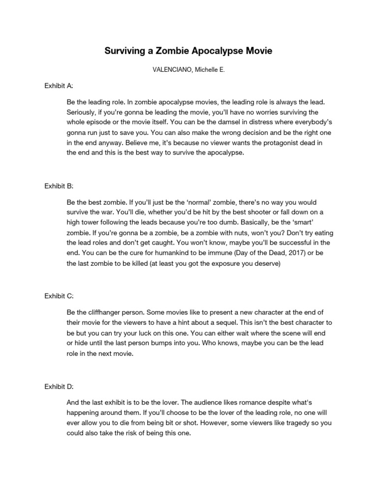 Surviving Zombie Apocalypse Movies | PDF | Poetry