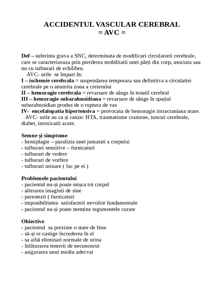 Accidentul Vascular Cerebral Avc | PDF