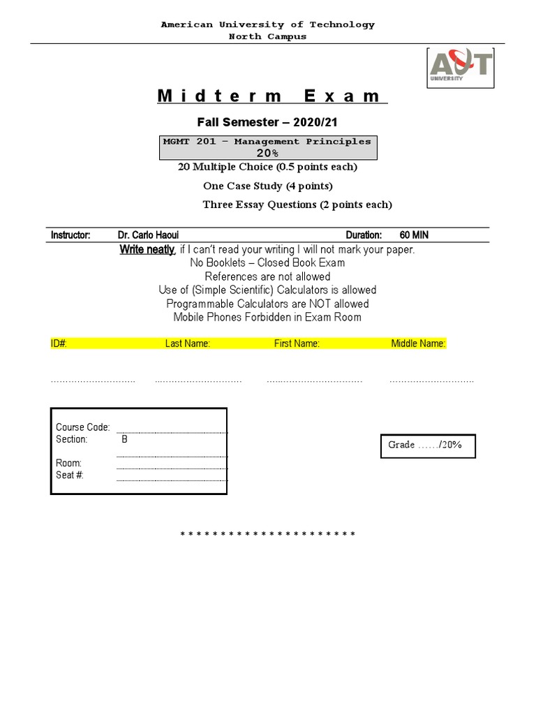 MGT 201 Midterm Exam, Version B | PDF | Decision Making | Psychological Concepts