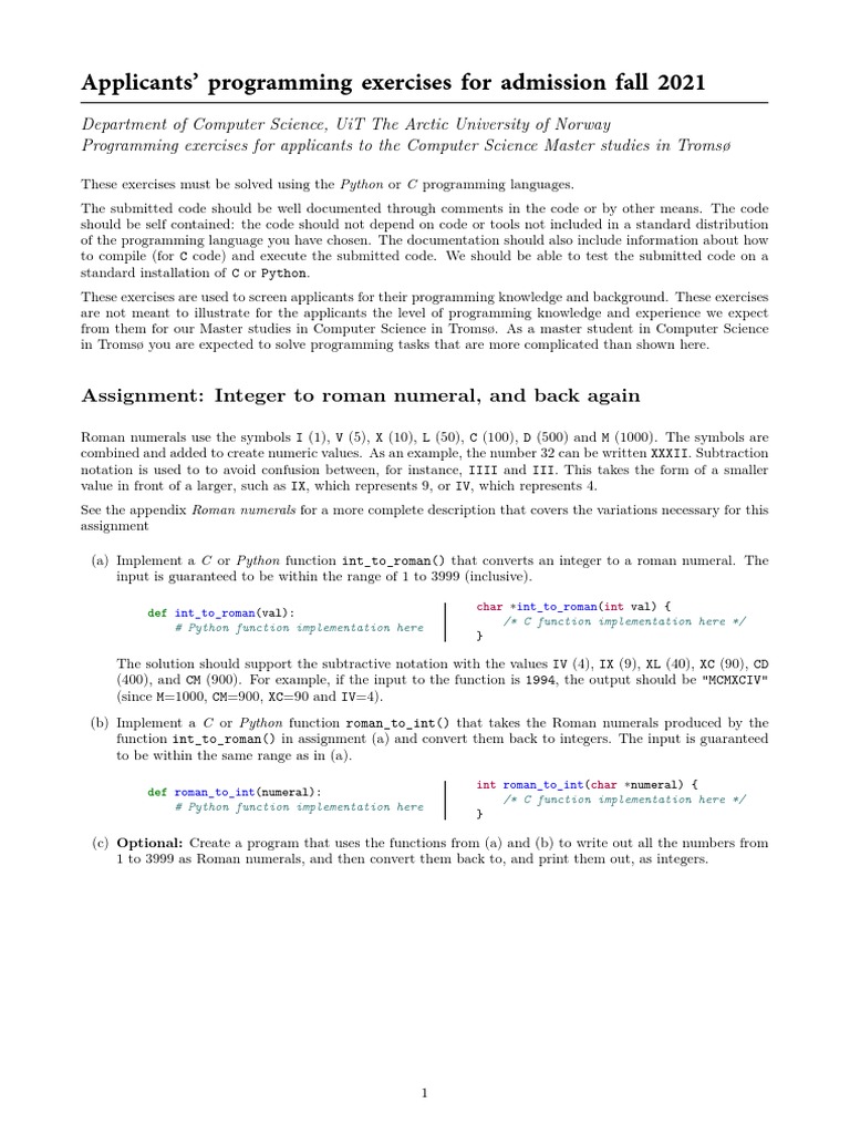 Applicants Programming Exercises For Admission Fall 2021 Pdf Computer Programming Notation 2539