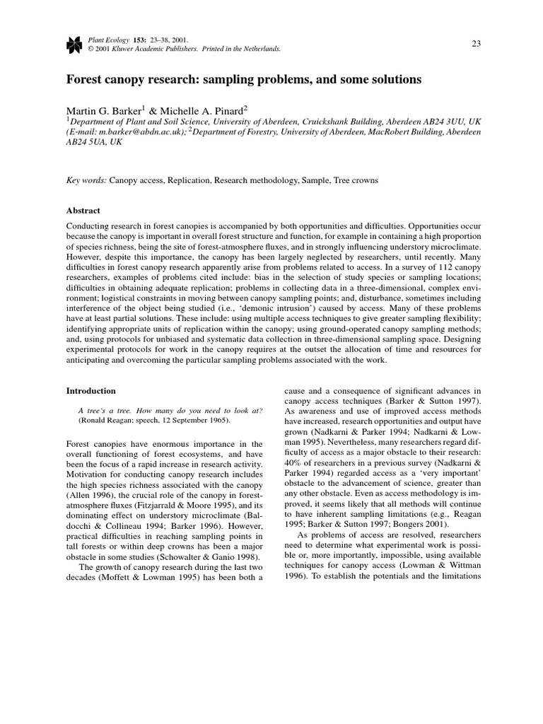 Forest Canopy Research: Sampling Problems, and Some Solutions | PDF | Sampling (Statistics ...