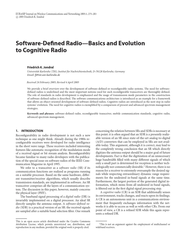 Software-Defined Radio-Basics and Evolution To Cognitive Radio | PDF ...