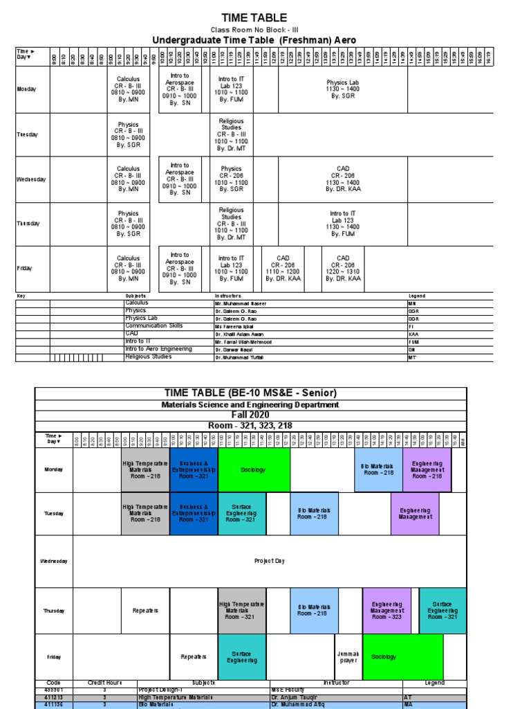 Timetable MSE Fall - 2020 - V6 | PDF | Engineering | Nature