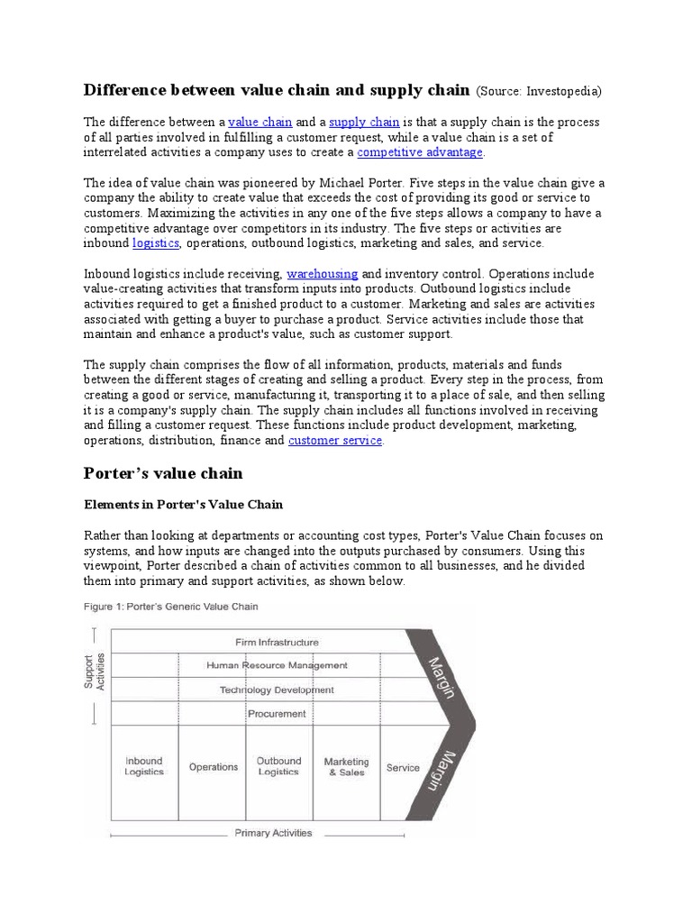 Difference Between Value Chain and Supply Chain | PDF | Value Chain | Logistics