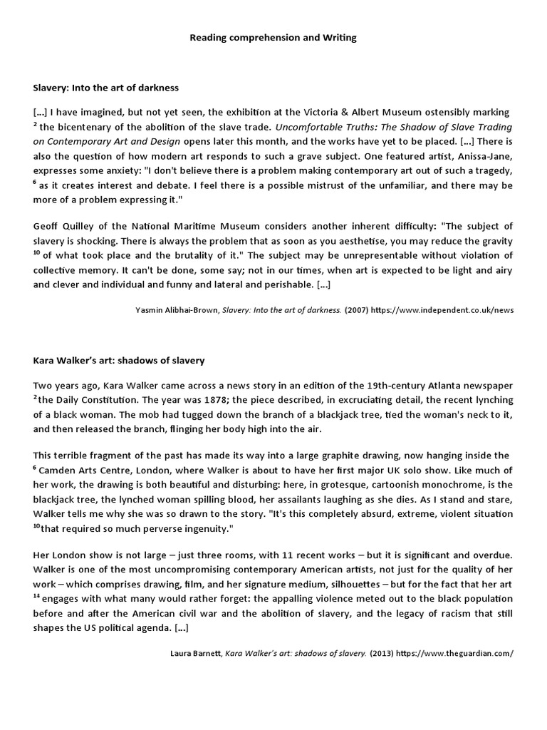 Reading Comprehension On Slavery and Art | PDF | Slavery