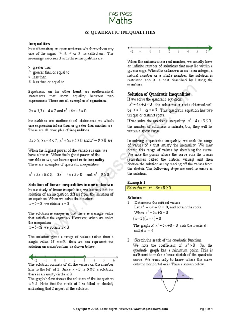 Quadratic Inequalities PDF | PDF | Quadratic Equation | Inequality ...