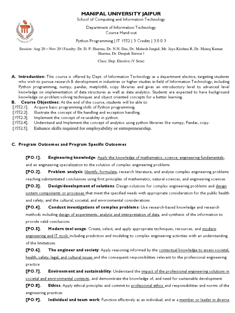 IT1552 Python Programming Course Handout 2020 | PDF | Engineering ... IT1552 Python Programming Course Handout 2020 | PDF | Engineering ...