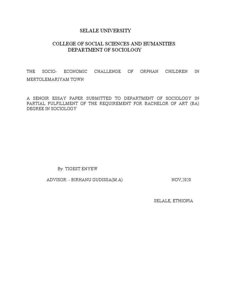 Selale University College of Social Sciences and Humanities Department ...