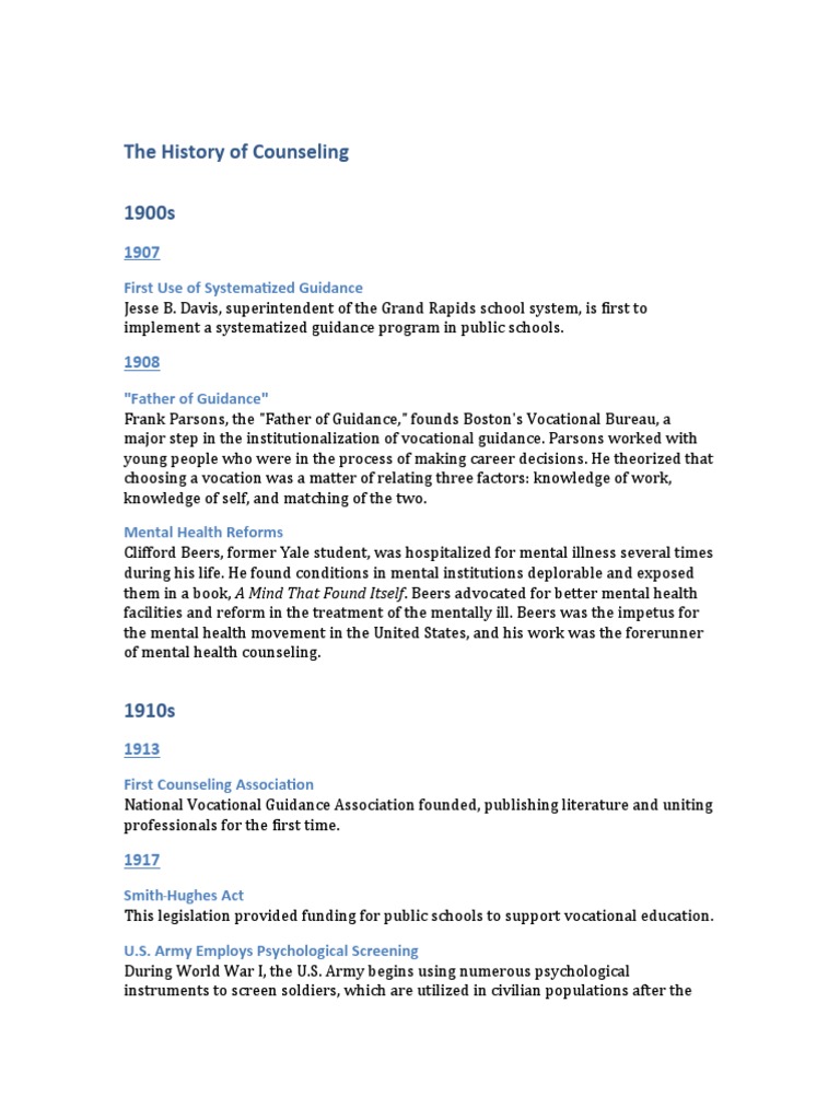 The History of Counseling | PDF | School Counselor | Psychotherapy