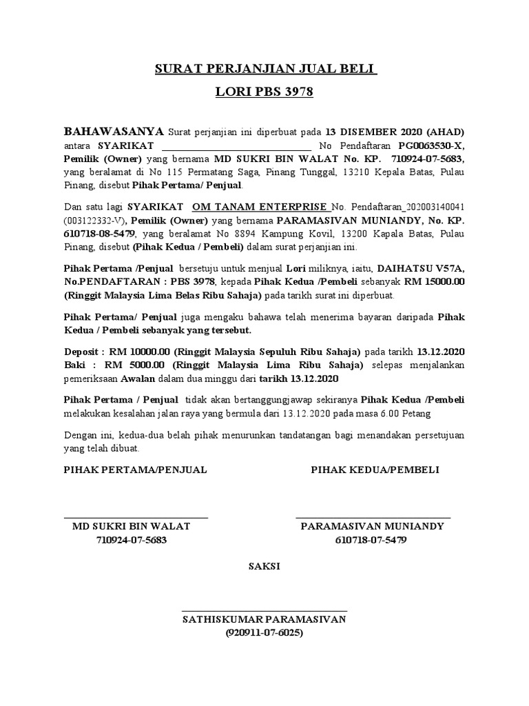 Surat Perjanjian Lori | PDF