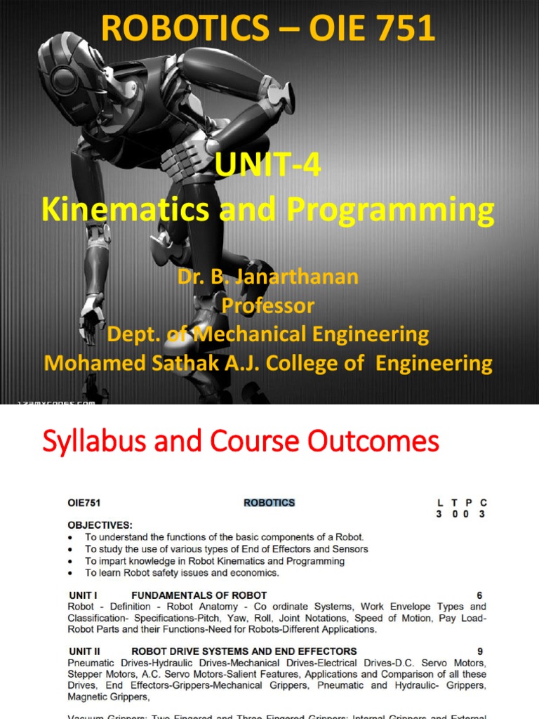 Robotics Unit4 Slides | PDF | Kinematics | Robot
