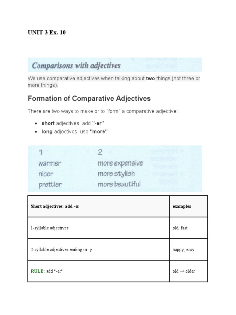 Formation of Comparative Adjectives: UNIT 3 Ex. 10 | PDF