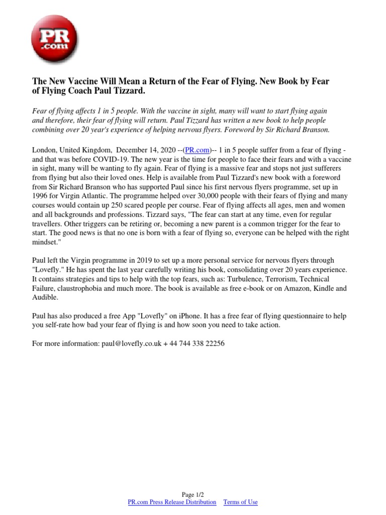The New Vaccine Will Mean A Return of The Fear of Flying. New Book by ...