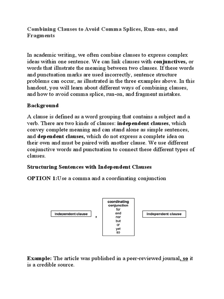 Combining Clauses To Avoid Comma Splices | PDF | Comma | Language Mechanics