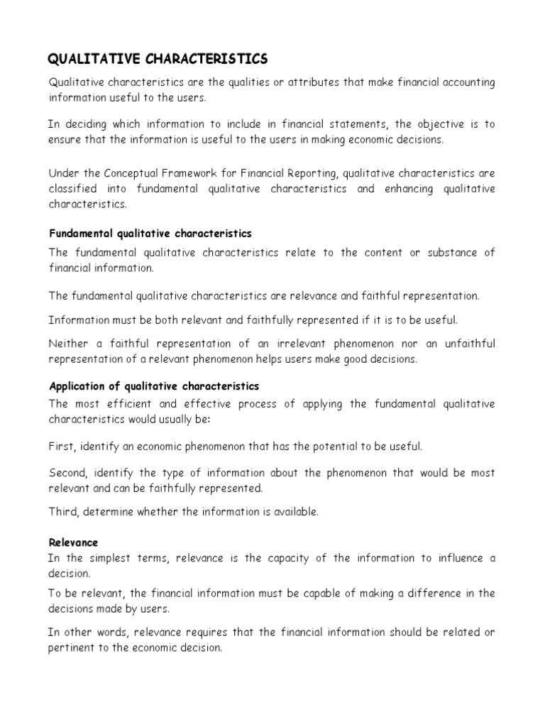 Chapter 3 Qualitative Characteristics | PDF | Financial Statement ...