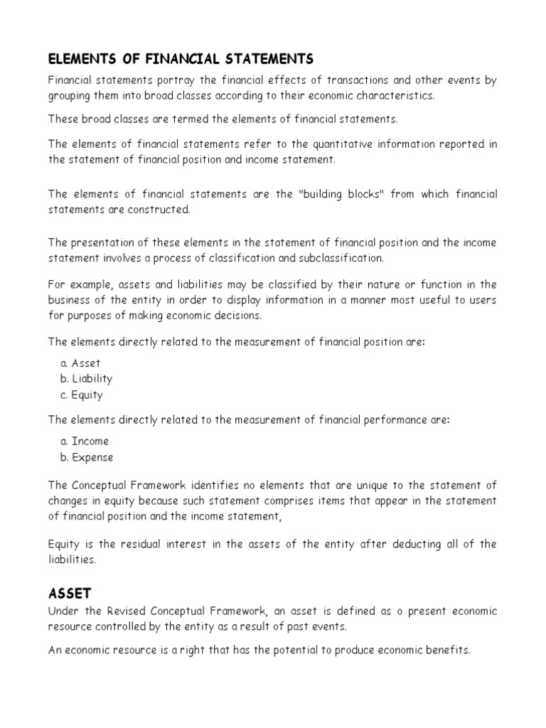 Key Elements of Financial Statements | PDF | Expense | Equity (Finance)