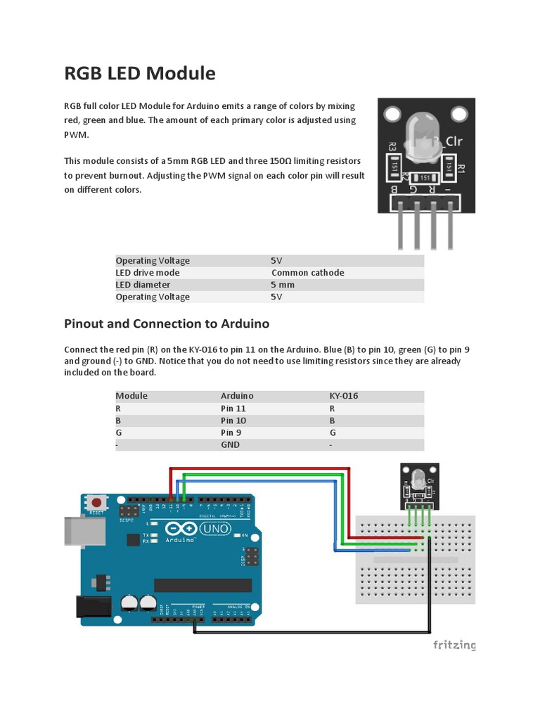 RGB LED Module: Pinout and Connection To Arduino | PDF