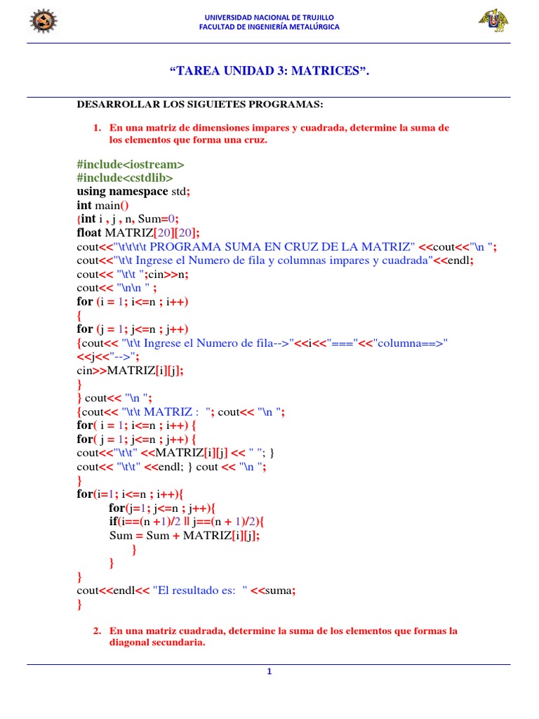 Programas en C++ Matrices Resueltos | PDF | Teoría del operador ...