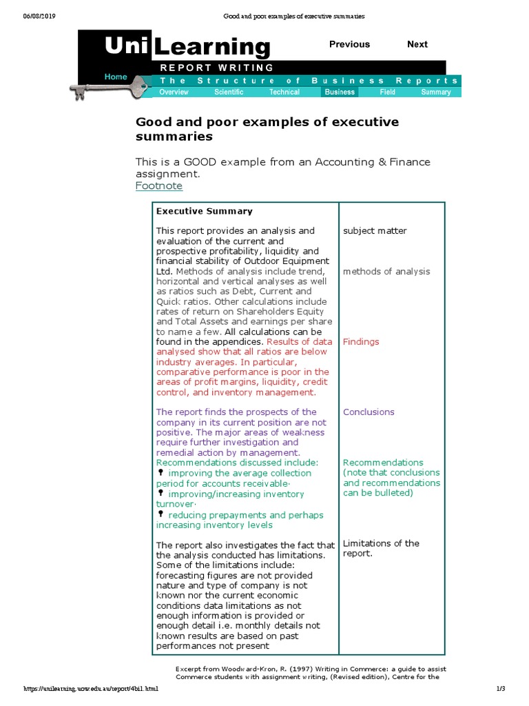 Good and Poor Examples of Executive Summaries | PDF | Behavior | Inventory