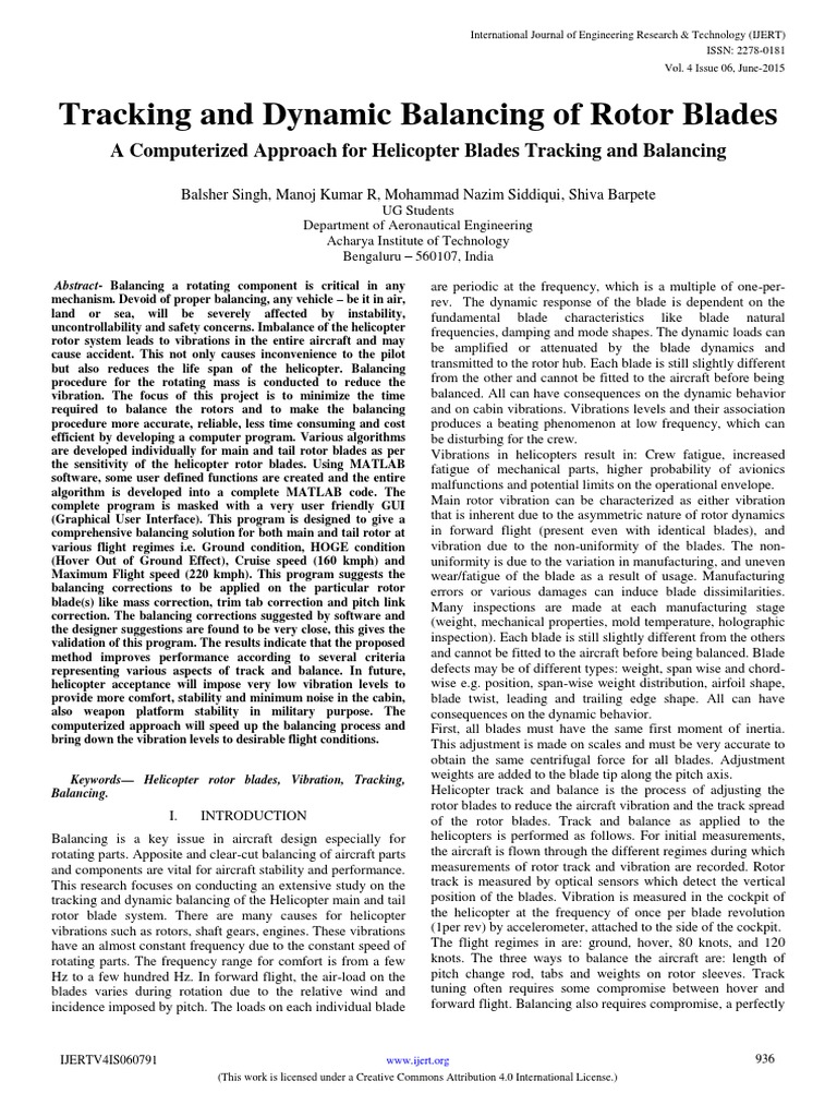 Tracking and Dynamic Balancing of Rotor Blades | PDF | Helicopter ...