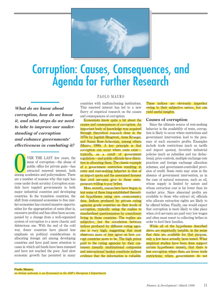 Corruption: Causes, Consequences, and Agenda For Further Research | PDF ...