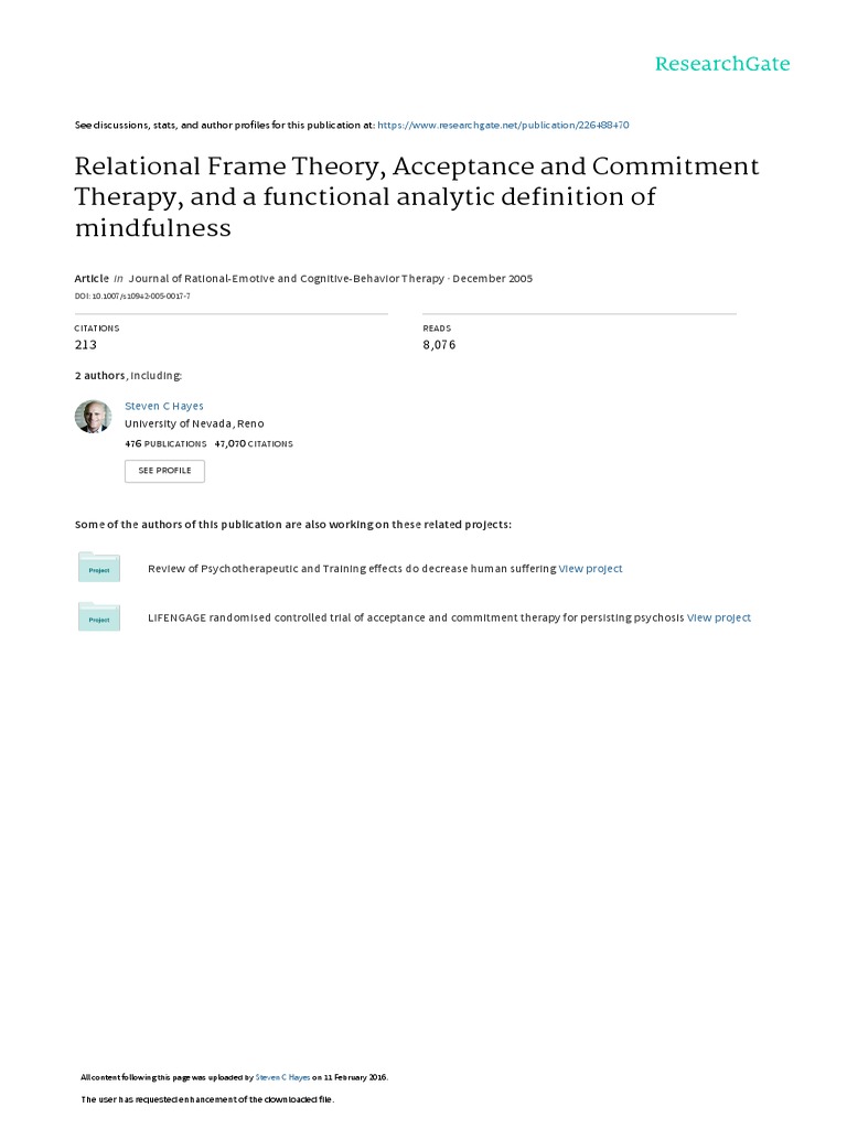 Relational Frame Theory Acceptance and Commitment | PDF | Mindfulness | Cognitive Behavioral Therapy