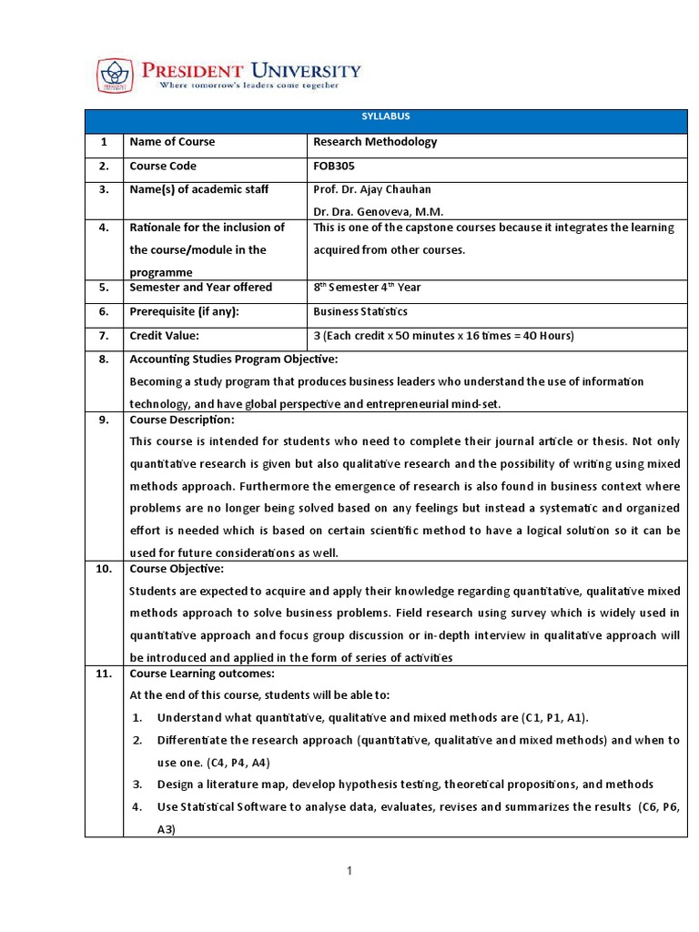Research Methodology Syllabus | PDF | Qualitative Research ...