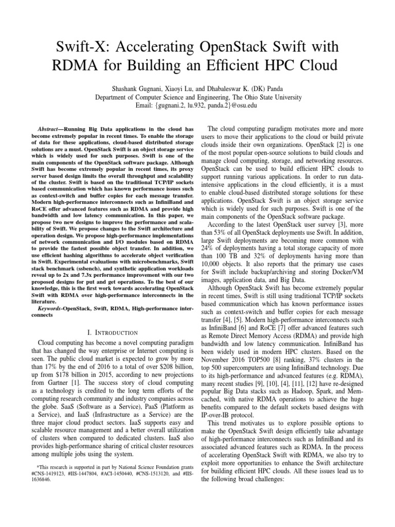 Swift-X Accelerating OpenStack Swift With RDMA For | PDF | Open Stack | Cloud Computing