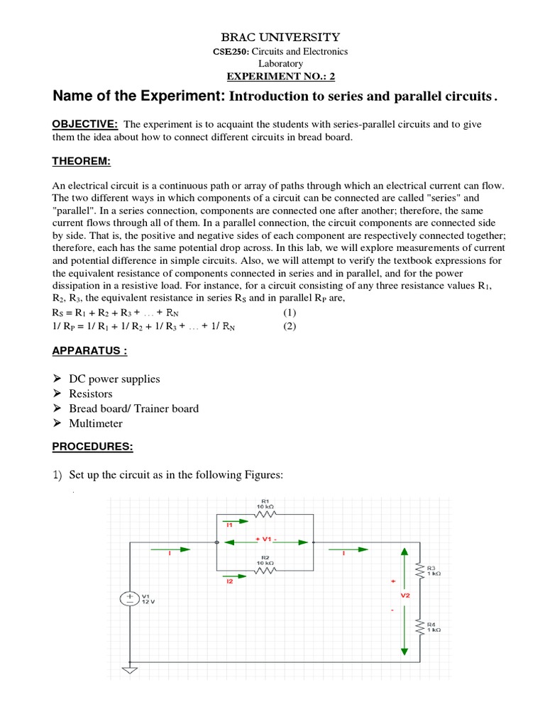 CSE250 Lab2 Introduction To Series Parallel Circuit | PDF | Series And Parallel Circuits ...
