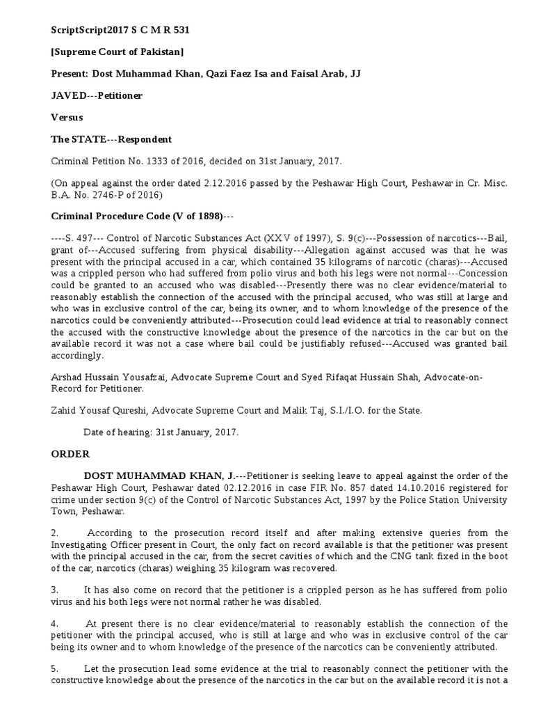 2017 SCMR 531 | PDF | Bail | Courts 2017 SCMR 531 | PDF | Bail | Courts