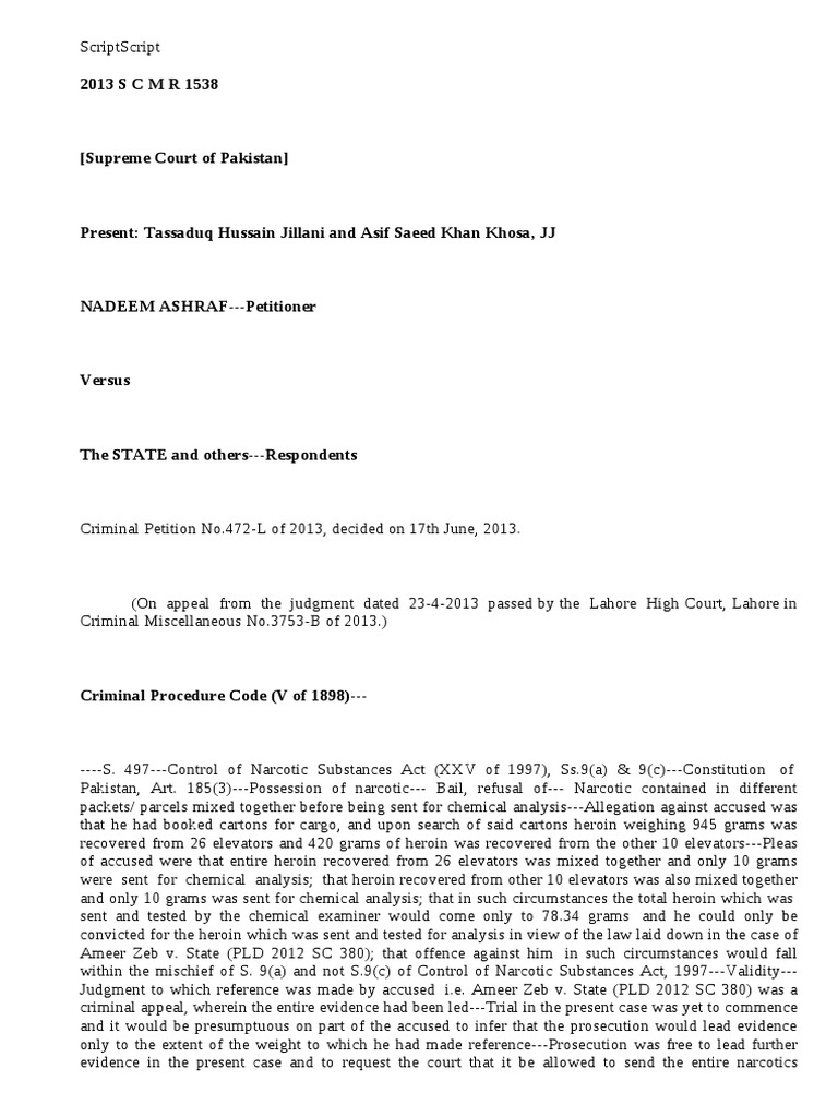 2013 SCMR 1538 | PDF | Prosecutor | Bail 2013 SCMR 1538 | PDF | Prosecutor | Bail