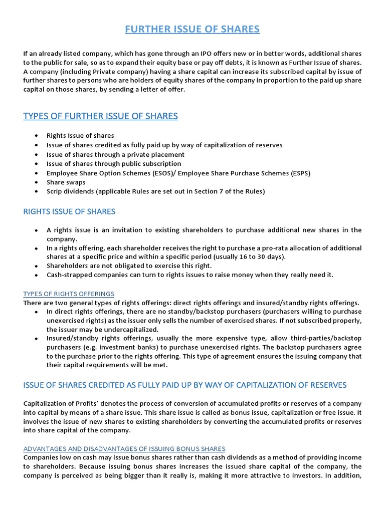 Understanding Further Issues of Shares | PDF